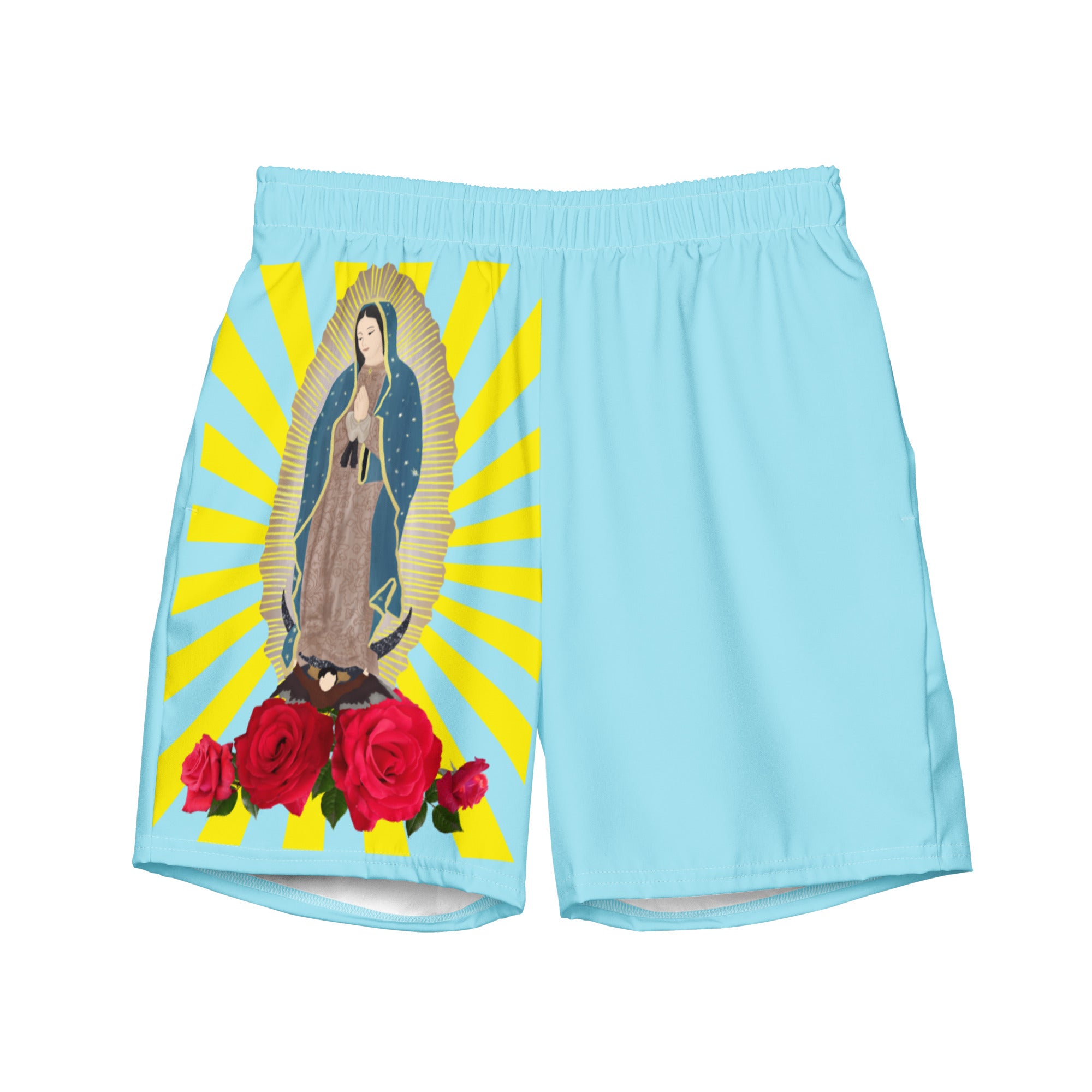 Men's swim trunks- Our Lady of Guadalupe Virgin Mary – Queen Boricua