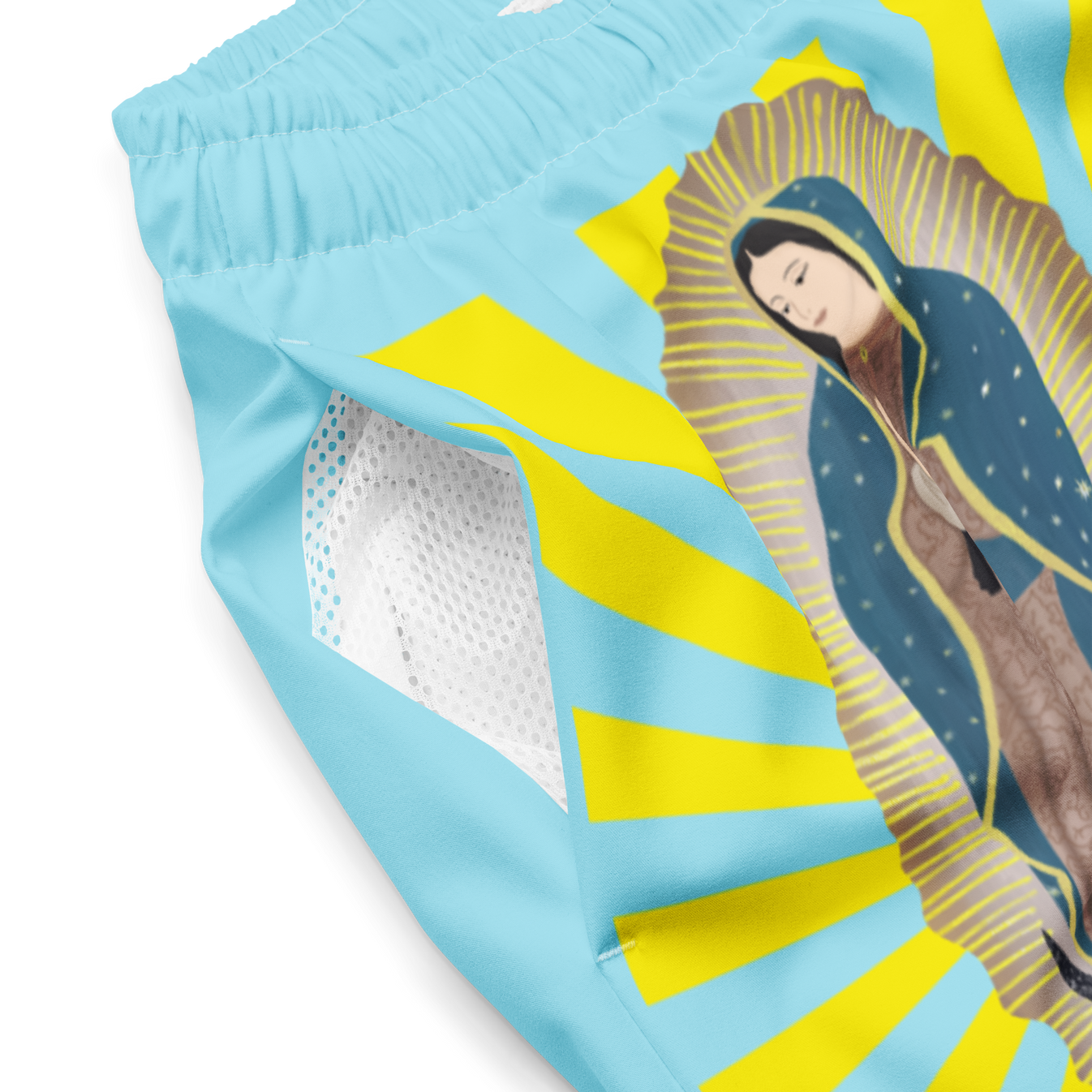 Men's swim trunks- Our Lady of Guadalupe Virgin Mary – Queen Boricua