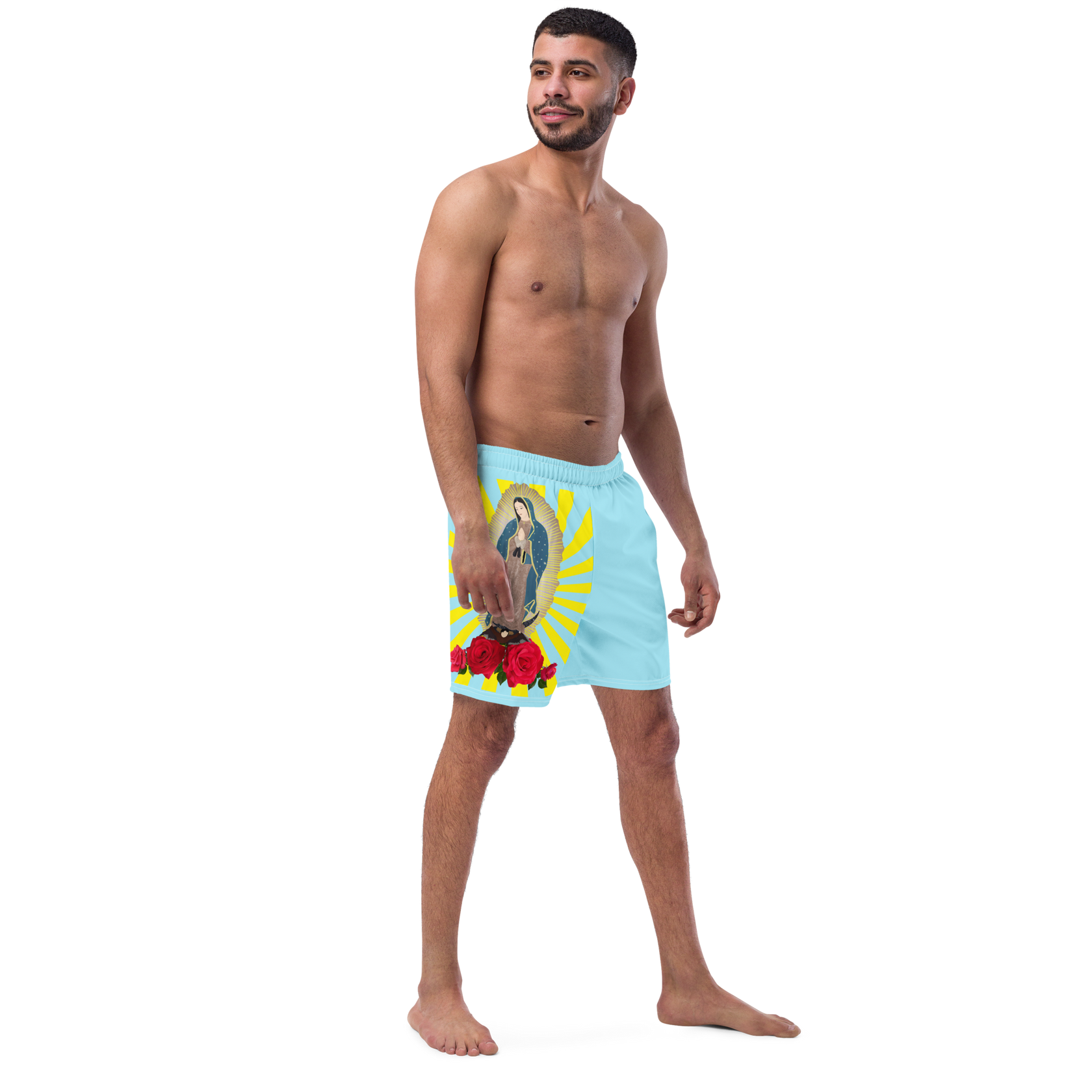 Men's swim trunks- Our Lady of Guadalupe Virgin Mary – Queen Boricua